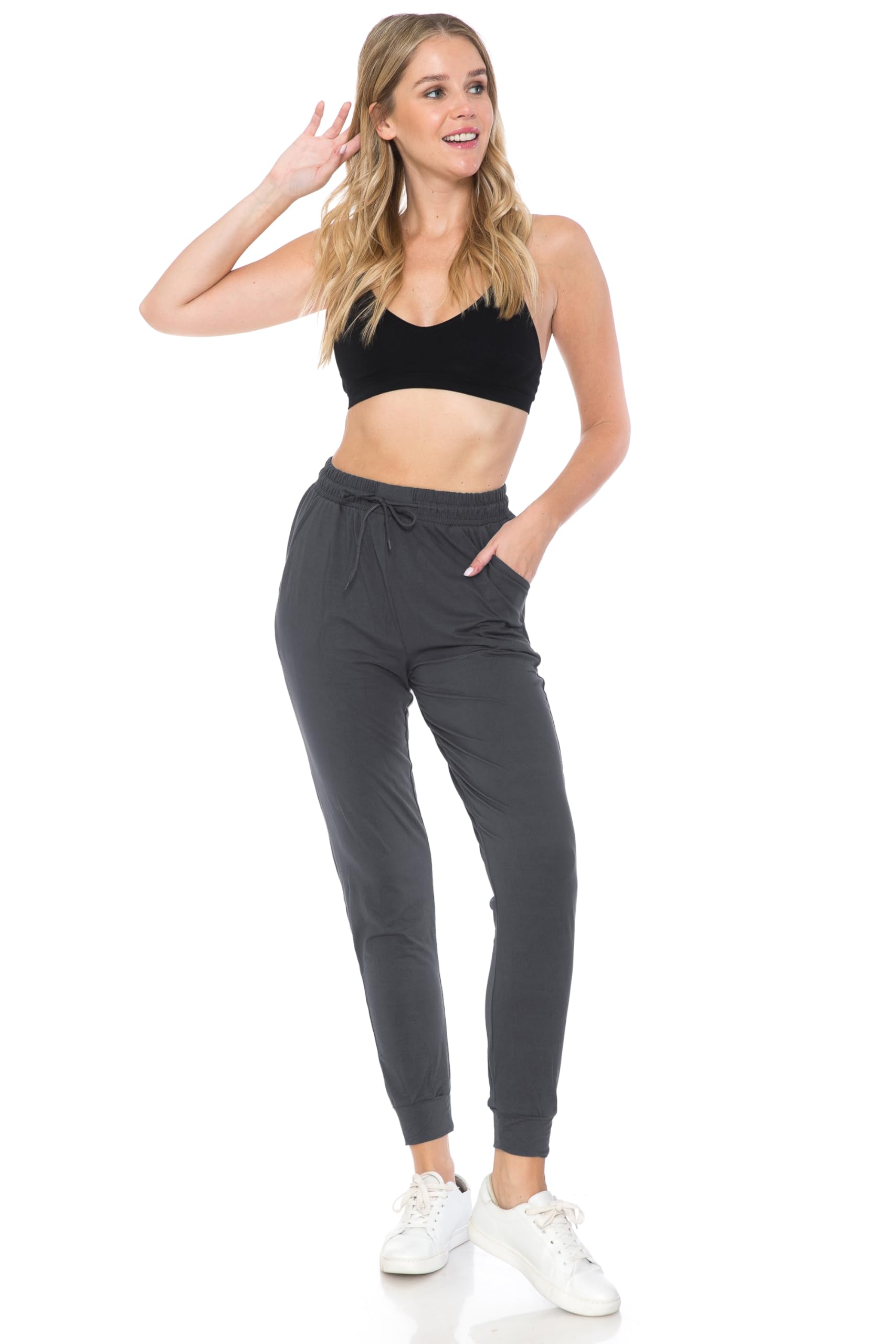 Leggings Depot Womens Relaxed fit Jogger Pants - Track Cuff Sweatpants with Pockets, Charcoal Gray, Medium