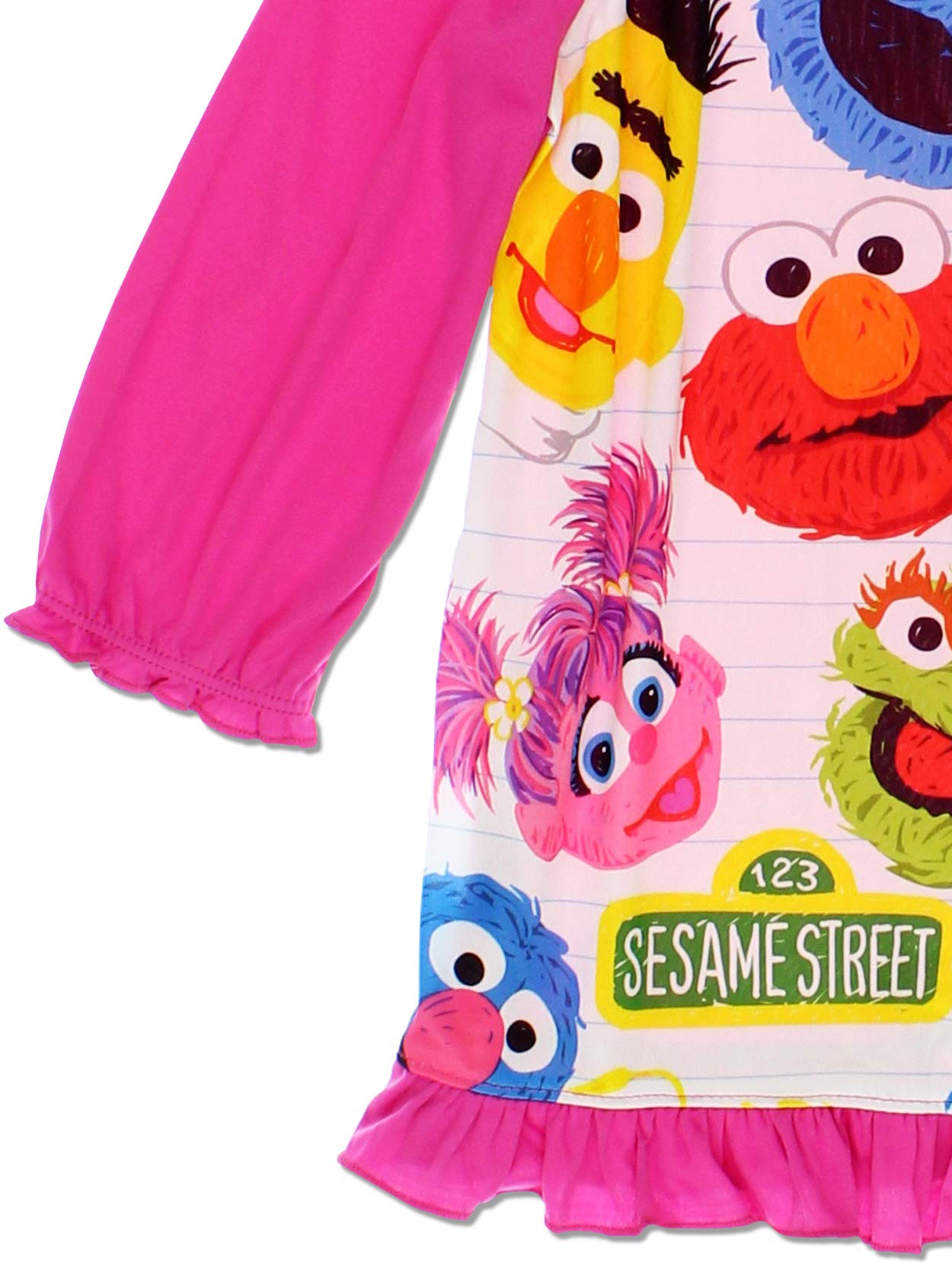 Sesame Street Toddler Girls Long Sleeve Nightgown Pajamas (2T, Pink/White)
