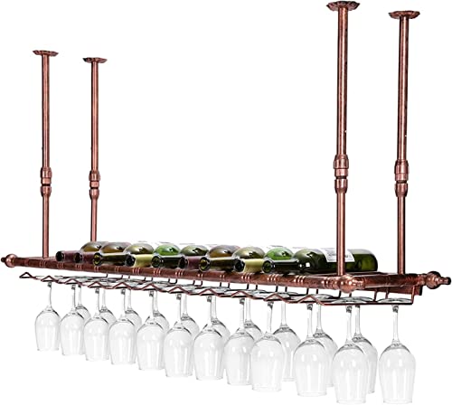 Wine Glass Holder Creative Hanging Wine Glass Holder Upside Down Wine Glass Holde Hanging Wine Glass Holde -47.3", Can Hang 30 Glasses and 11 Red Wine Bottles