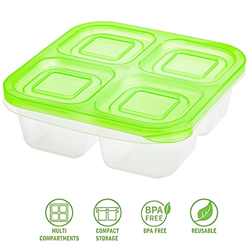 AVLA 10 Pack Bento Snack Boxes, Reusable Meal Prep Containers, 4-Compartment To Go Bento Lunch Boxes for Kids, Stackable Divided Food Storage Containers for School, Work and Travel