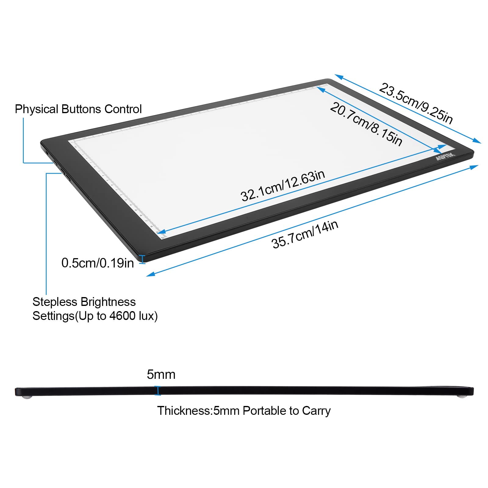 Magnetic A4 LED Artcraft Tracing Light Pad 4 Light Box Ultra-Thin Physical Buttons Control with Memory Function USB Powered Pad Animation,Sketching,Designing,Stencilling X-ray Viewing W/USB Adapter