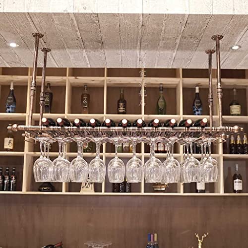 Wine Glass Holder Creative Hanging Wine Glass Holder Upside Down Wine Glass Holde Hanging Wine Glass Holde -47.3", Can Hang 30 Glasses and 11 Red Wine Bottles