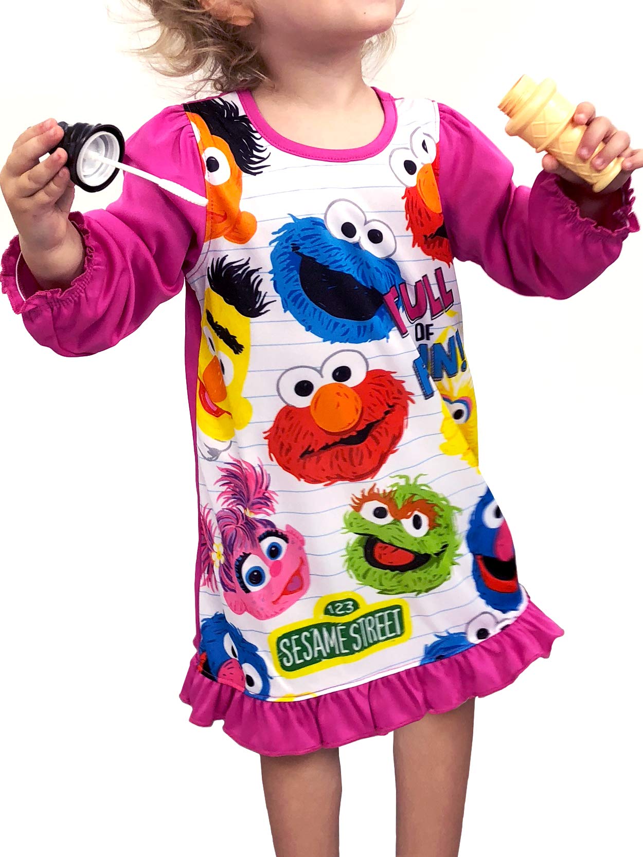 Sesame Street Toddler Girls Long Sleeve Nightgown Pajamas (2T, Pink/White)