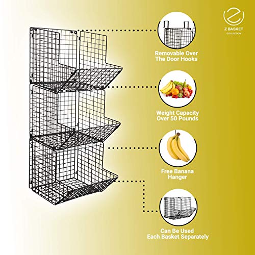 Hanging fruit basket rustic shelves Metal Wire Tier Wall Mounted over the door organizer Kitchen Fruit Produce Bin Rack Bathroom Towel Baskets fruit stand produce storage rustic snack organizer Z Basket Collection