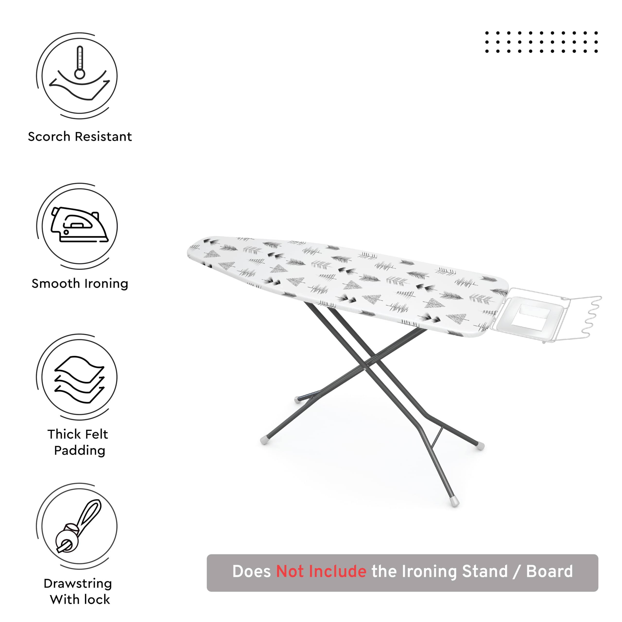 Encasa XO Ironing Board Covers (49"x18") Drawstring Tightening with Thick 3 mm Felt Padding, Easy Fit, Scorch Resistant, Printed - Black Arrow