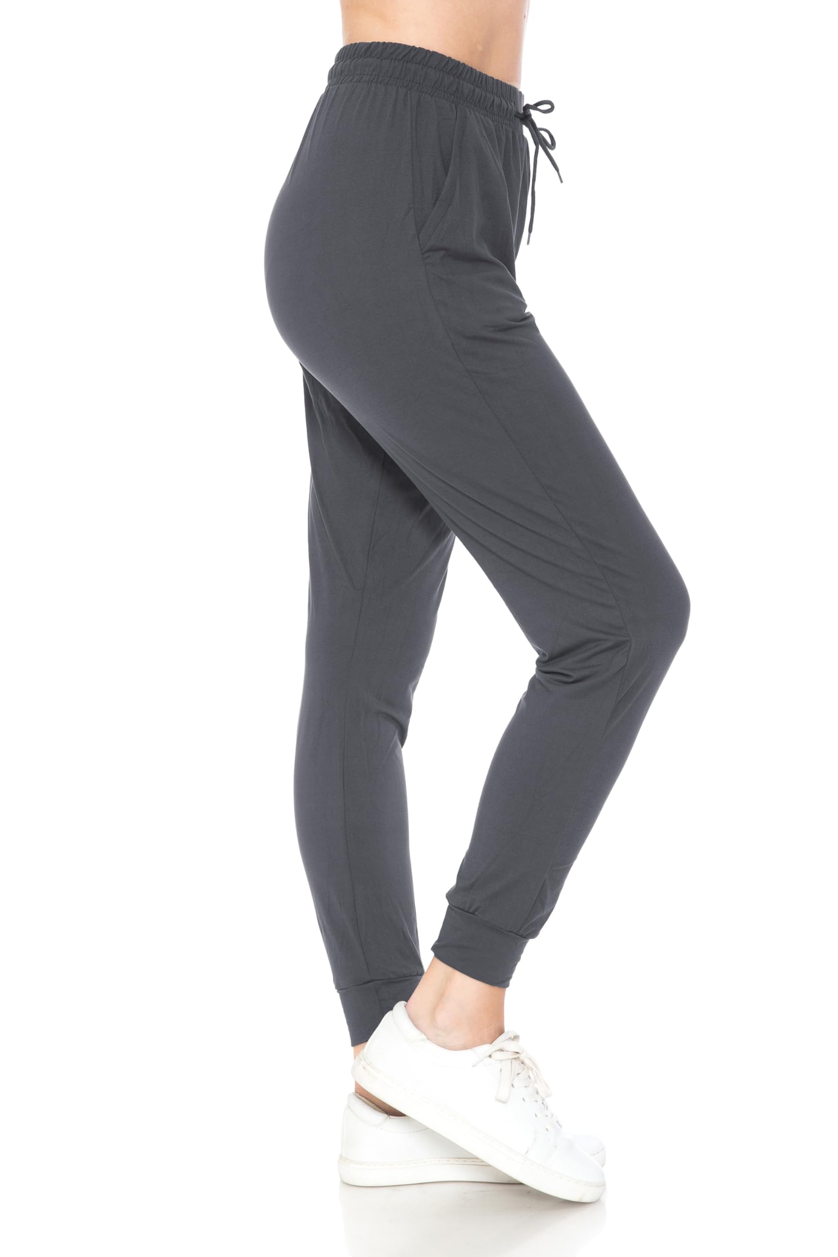 Leggings Depot Womens Relaxed fit Jogger Pants - Track Cuff Sweatpants with Pockets, Charcoal Gray, Medium