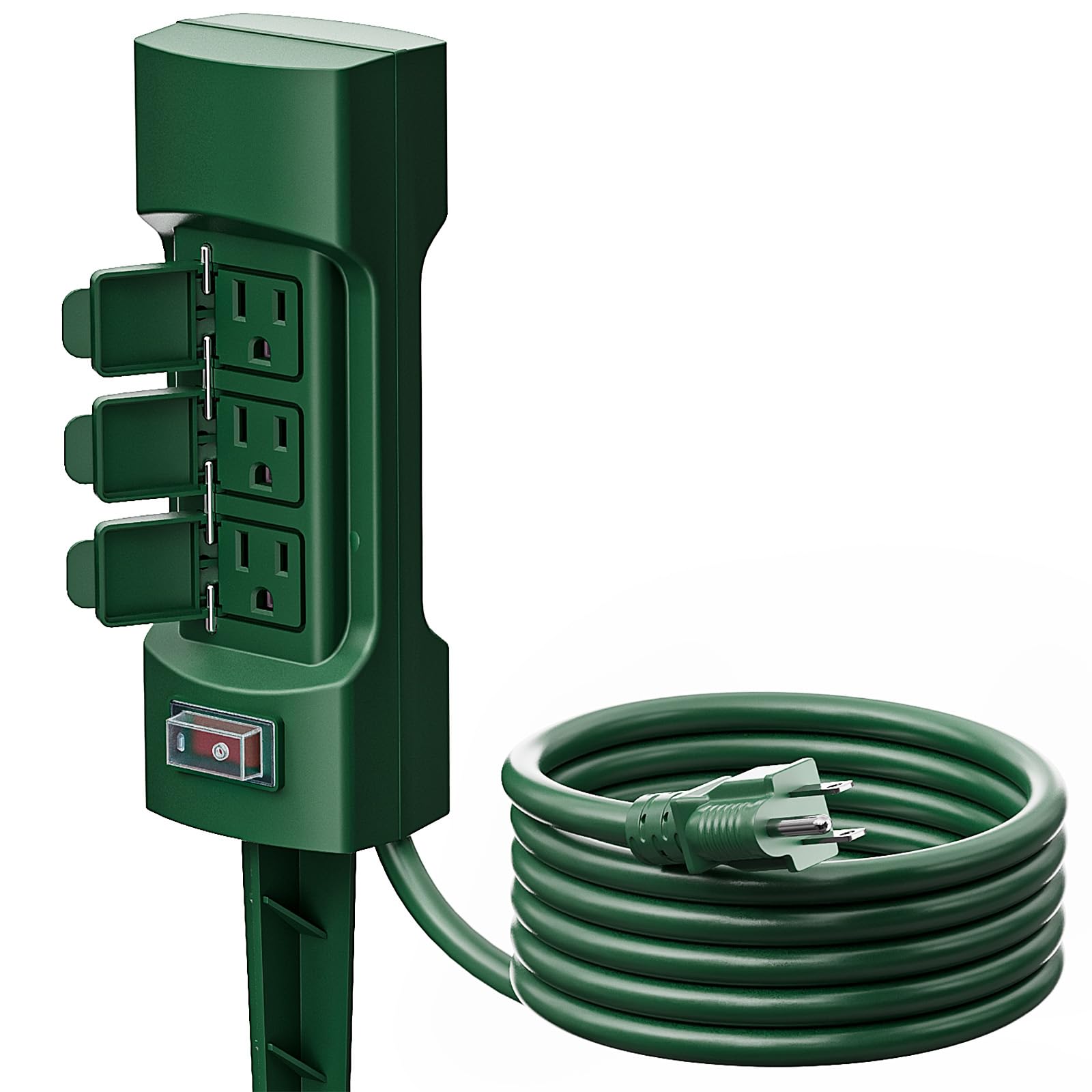 K KASONIC Outdoor Power Stake, Kasonic 6-Outlet 9 ft Extension Cord Power Strip, Double Sided with Weatherproof Safety Flip Covers, ETL Certified Multi-Outlets (Outdoor)