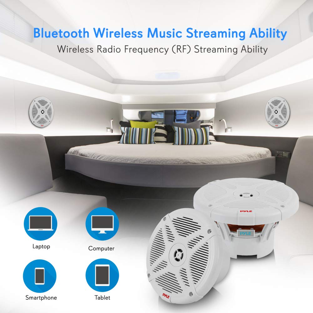 Pyle 6.5 Inch Dual Marine Powered Speakers - Waterproof and Bluetooth Compatible Amplified Speaker with Wireless Streaming and 600 Watt Power - 1 Pair - PLMRF65MW (White)