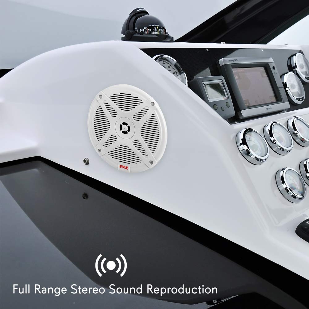 Pyle 6.5 Inch Dual Marine Powered Speakers - Waterproof and Bluetooth Compatible Amplified Speaker with Wireless Streaming and 600 Watt Power - 1 Pair - PLMRF65MW (White)