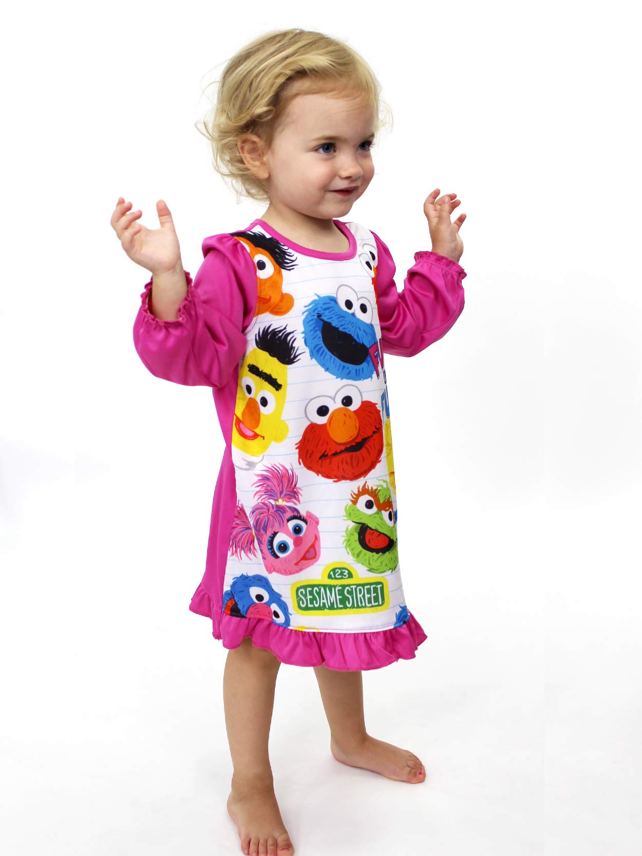 Sesame Street Toddler Girls Long Sleeve Nightgown Pajamas (2T, Pink/White)