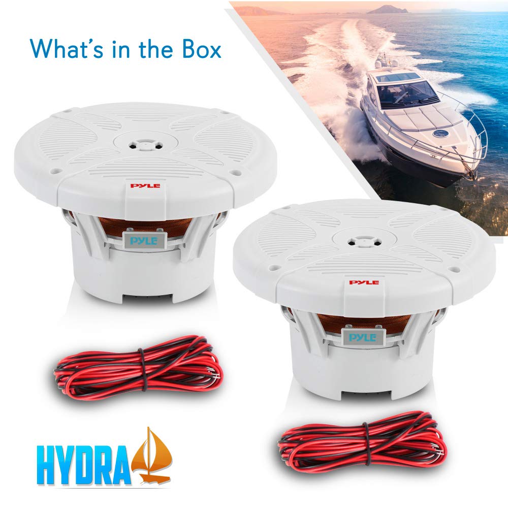 Pyle 6.5 Inch Dual Marine Powered Speakers - Waterproof and Bluetooth Compatible Amplified Speaker with Wireless Streaming and 600 Watt Power - 1 Pair - PLMRF65MW (White)