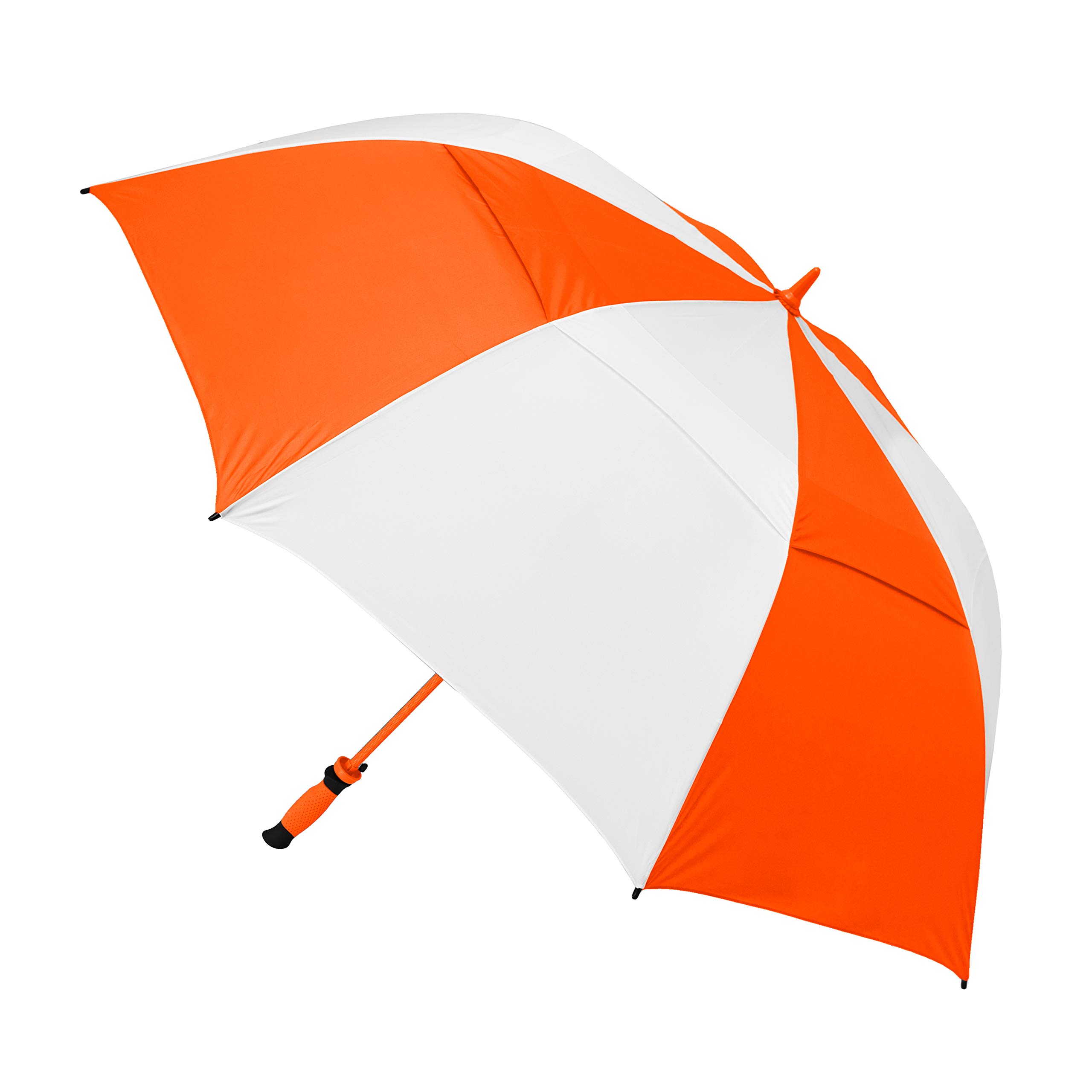 The Paramount Vented Large 64 inch Windproof Automatic Open Double Canopy Golf Umbrella for Rain, Wind and Sun, Strong & Lightweight Oversized Umbrella with Wind Vent for Men & Women, Orange/White