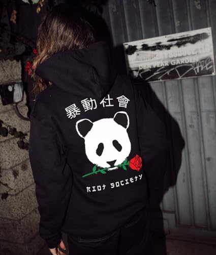 Riot Society Panda Rose Mens Graphic Pullover Hoodie Sweatshirt, Perfect Sweater for the Champion to Wear Into the AM - Black, Small