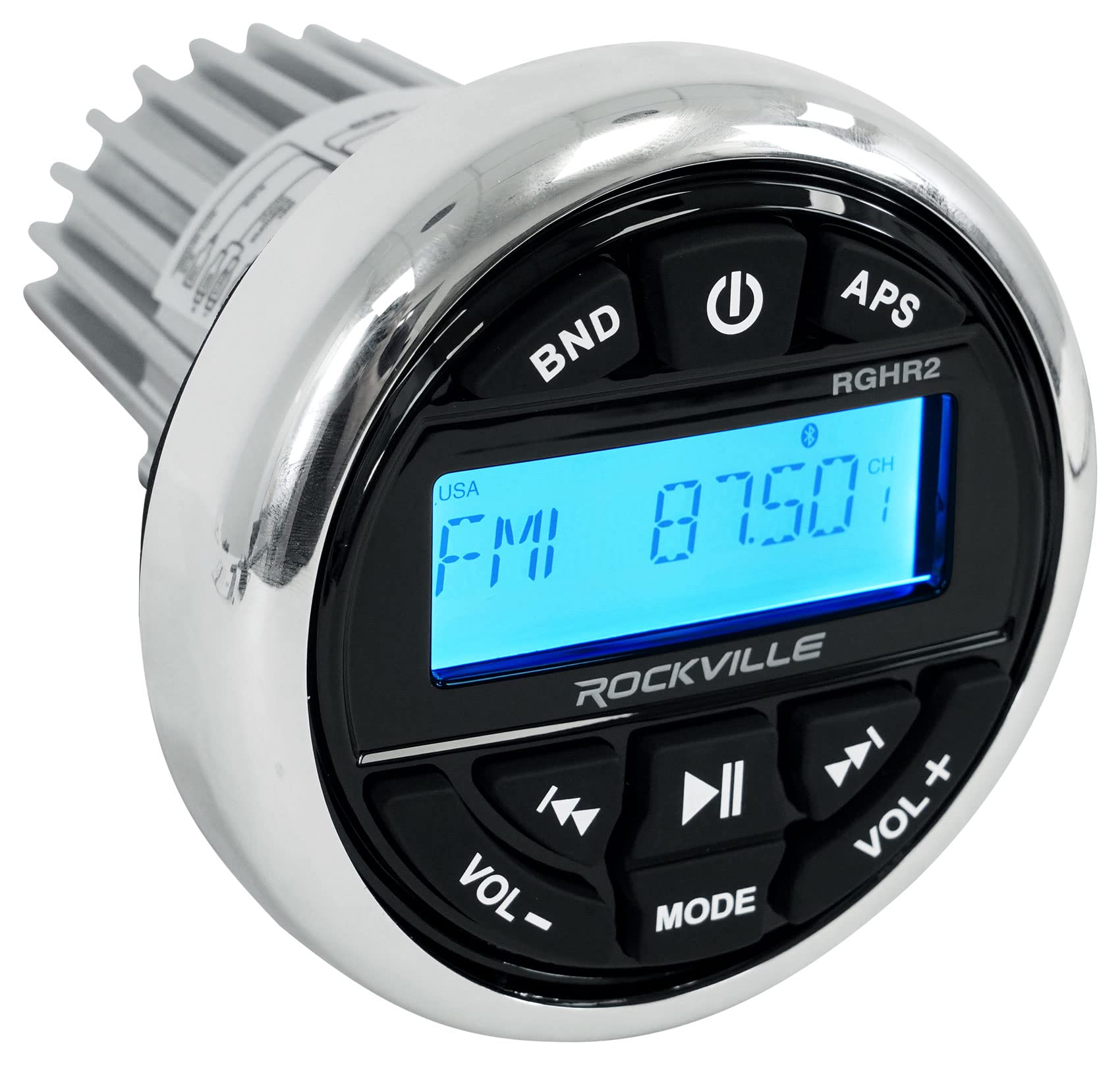 Rockville RGHR2 Marine Gauge Hole Receiver W Bluetooth USB, Radio + Wired Remote