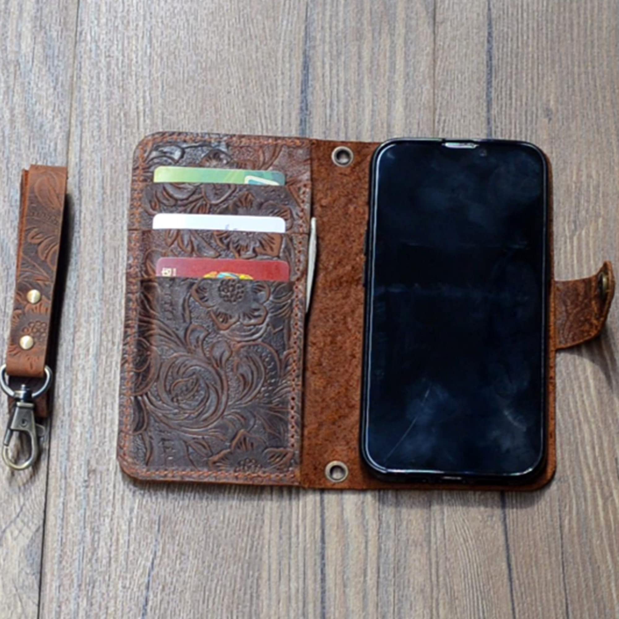 Handmade Genuine Leather Case For Iphone 15 Pro Max 14 13 12 11 Max Leather Wallet For Iphone Case