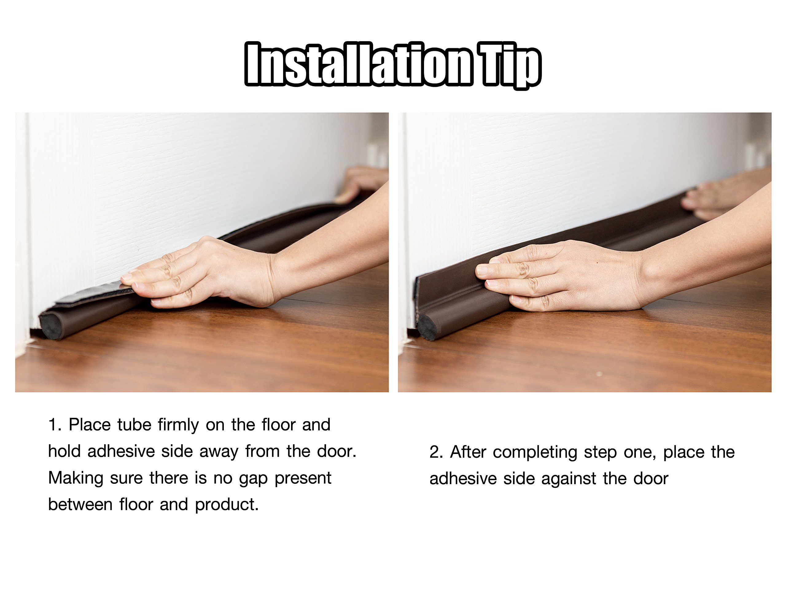deeTOOL MAN Door Draft Stopper 36" : One Sided Door Insulator with Hook and Loop Self Adhesive Tape Seal Fits to Bottom of Door/Under Door Draft Stopper (Brown)