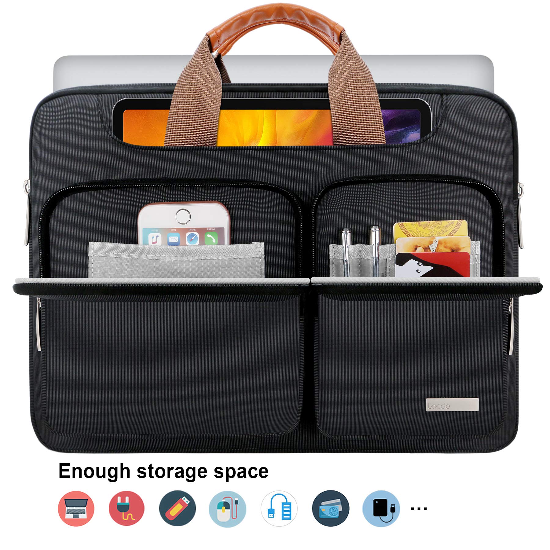 Lacdo 360° Protective Laptop Shoulder Bag, 14 inch Computer Bag for 14 inch New MacBook Pro M4/M3/M2/M1 Chips Pro Max A3112 A3401 A3185 A2918 A2992 A2779 A2442 2024-2021 Computer Messenger Bag, Black