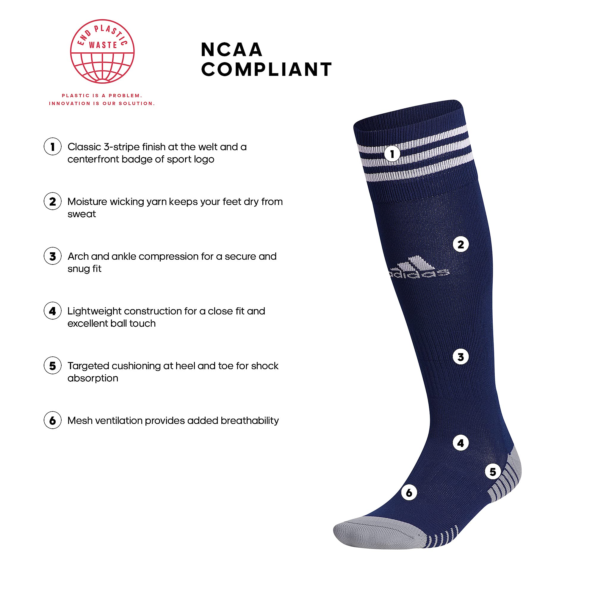 adidas Copa Zone Cushion 4 Soccer Socks (1-Pair) for Men, Women, Boys and Girls, Team Navy Blue/White, Medium