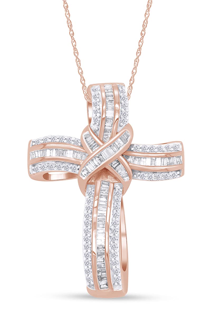 AFFY Infinity Cross Pendant Necklace, 1.00 Carat White Natural Diamond Religious Jewelry Gift For Women & Men in 14k Rose Gold Over Sterling Silver (1 Ctw)