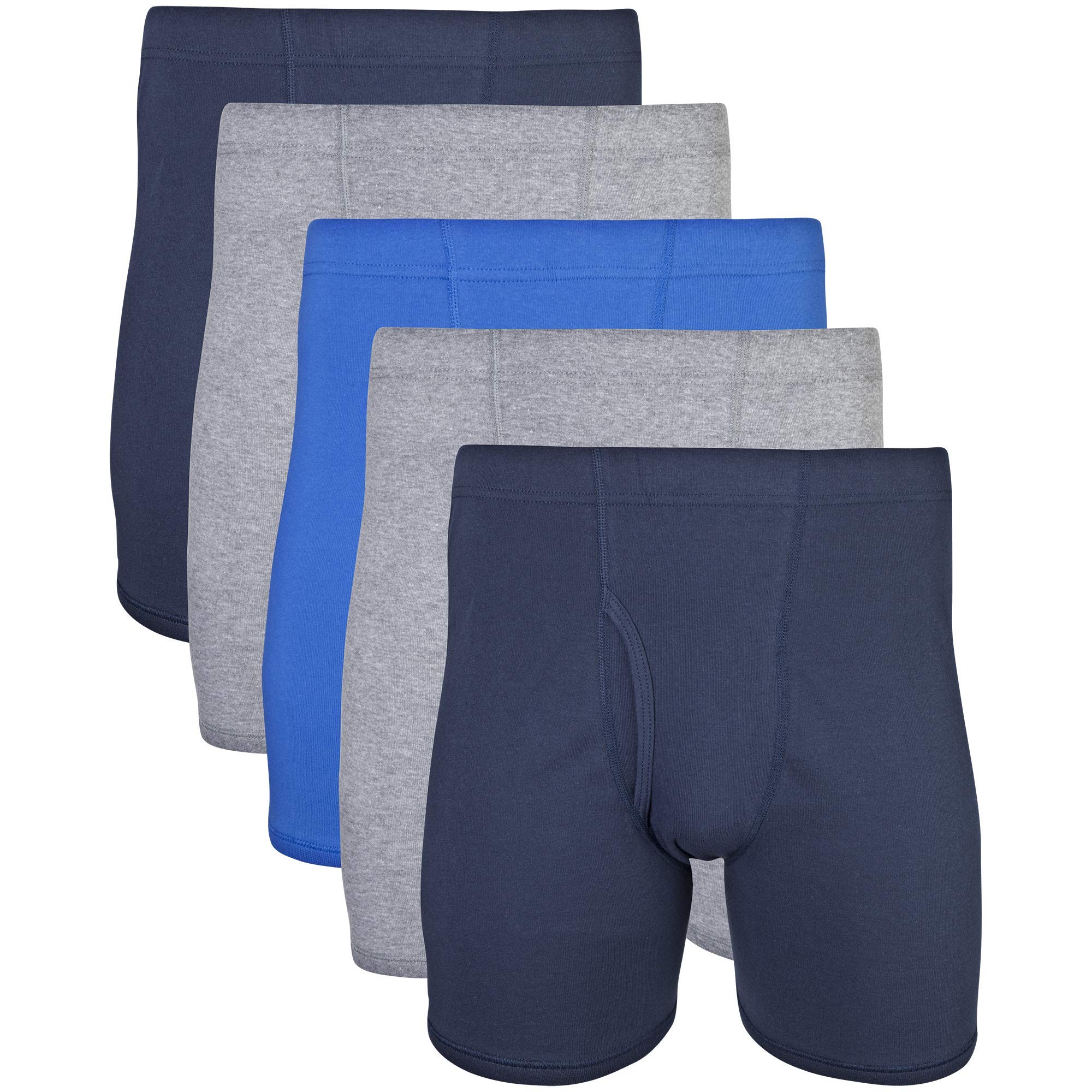 Gildan Men's Underwear Covered Waistband Boxer Briefs, Multipack, Mixed Royal (5-Pack), Medium