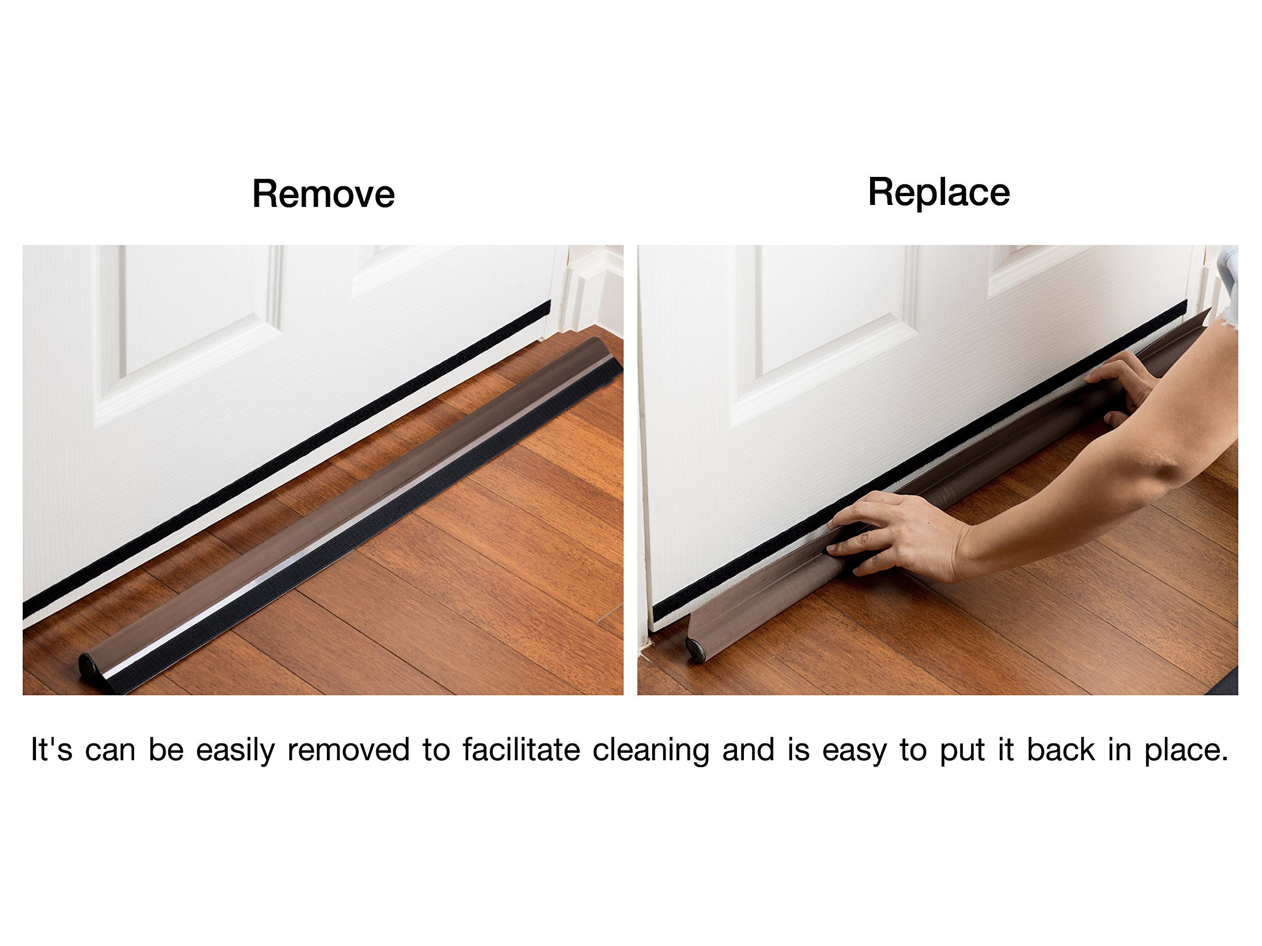 deeTOOL MAN Door Draft Stopper 36" : One Sided Door Insulator with Hook and Loop Self Adhesive Tape Seal Fits to Bottom of Door/Under Door Draft Stopper (Brown)