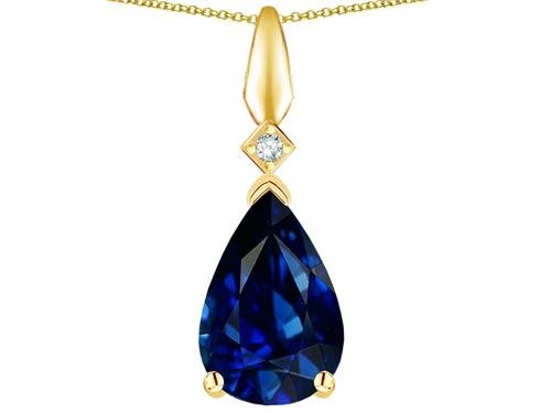 Star K Created Sapphire Drop Pear Shaped Pendant Necklace 14 kt White Gold