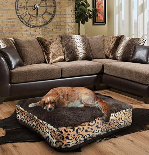 Bessie and Barnie Chepard/Grizzly Bear Luxury Shag Extra Plush Faux Fur Rectangle Pet/Dog Bed (Multiple Sizes)