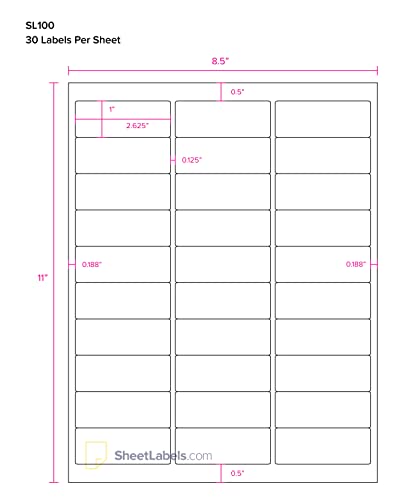 Mailing Address Labels from SheetLabels.com, 1" x 2-5/8", Laser or Inkjet Printable, 30-Up FBA Labels, Easy to Peel, 3000 Labels - 100 Sheets