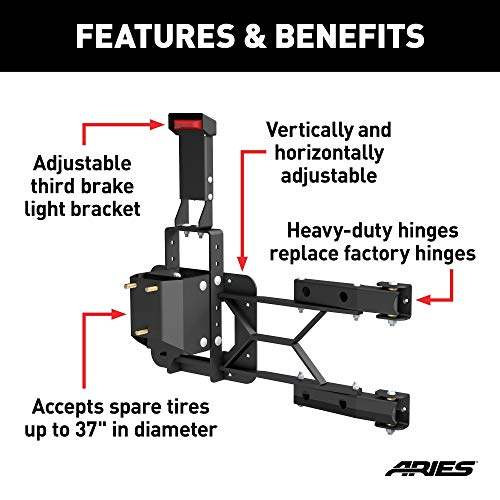 ARIES 2563000 Jeep Wrangler JK Heavy-Duty Adjustable Rear Door Spare Tire Carrier for Up to 37-Inch Wheels