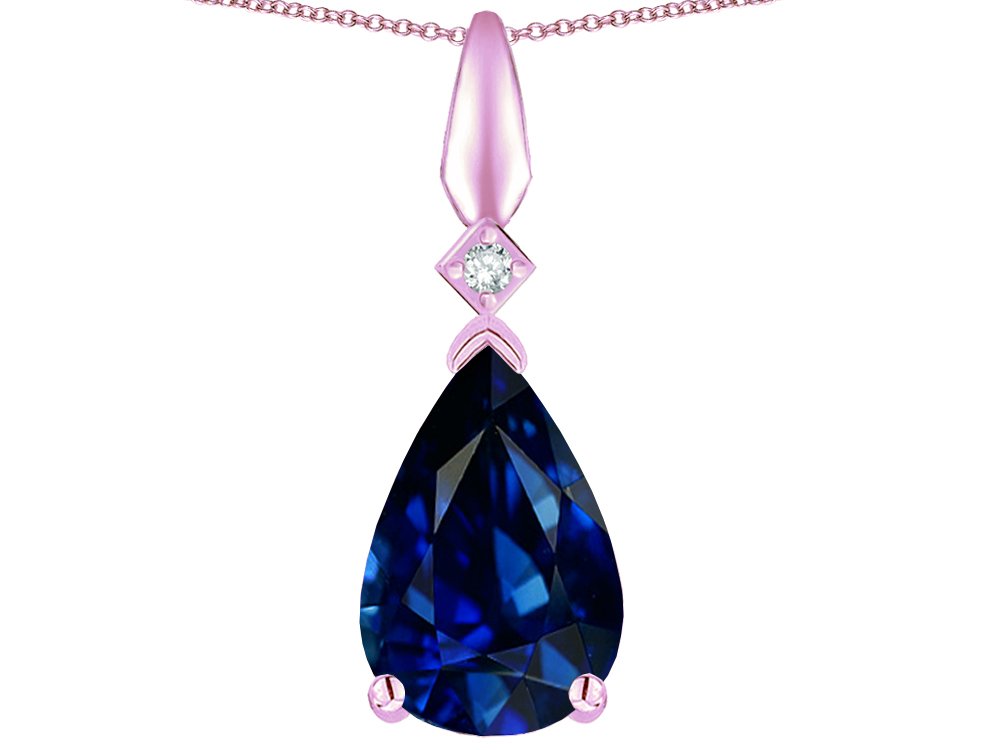 Star K Created Sapphire Drop Pear Shaped Pendant Necklace 14 kt White Gold