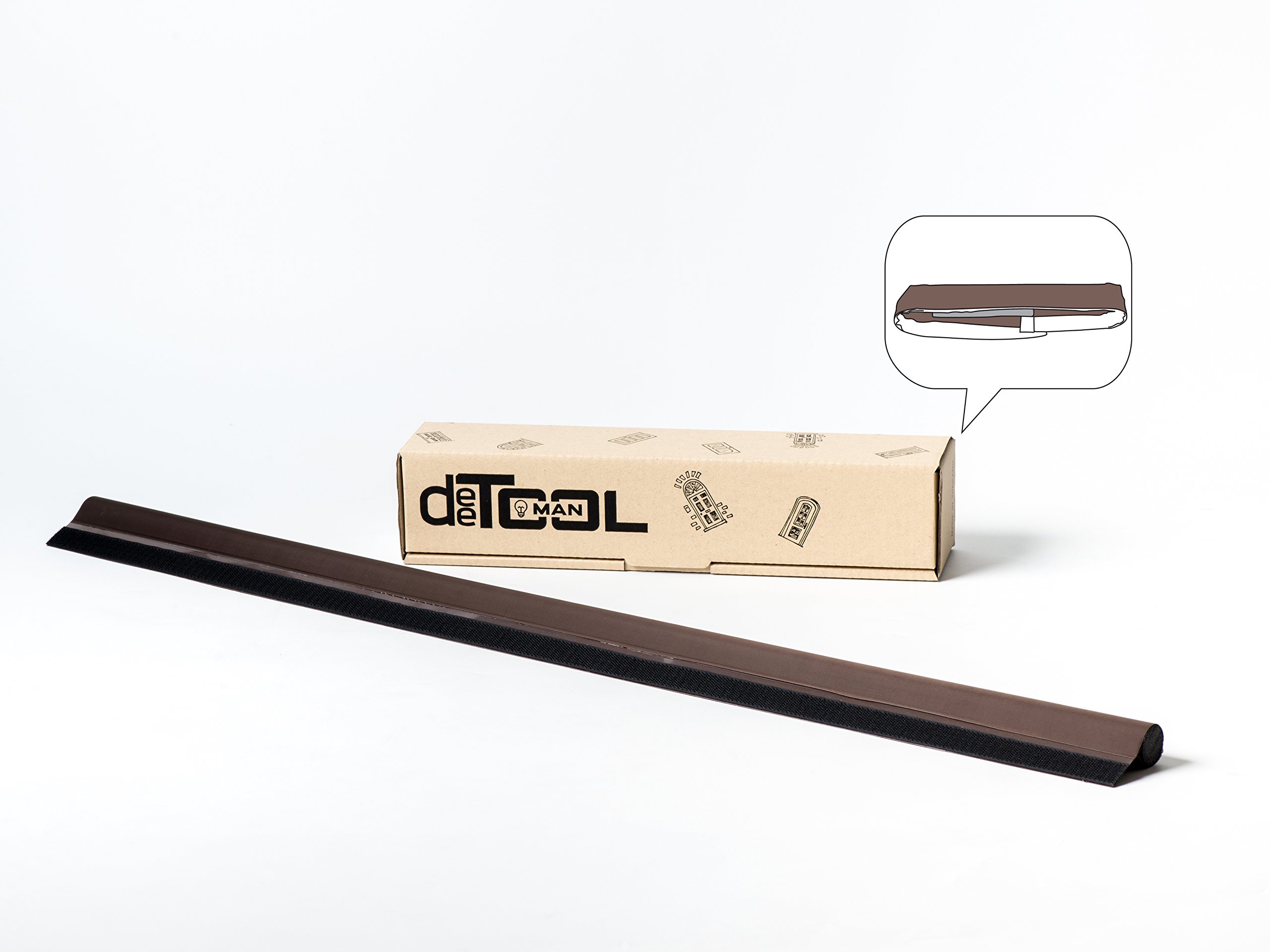 deeTOOL MAN Door Draft Stopper 36" : One Sided Door Insulator with Hook and Loop Self Adhesive Tape Seal Fits to Bottom of Door/Under Door Draft Stopper (Brown)
