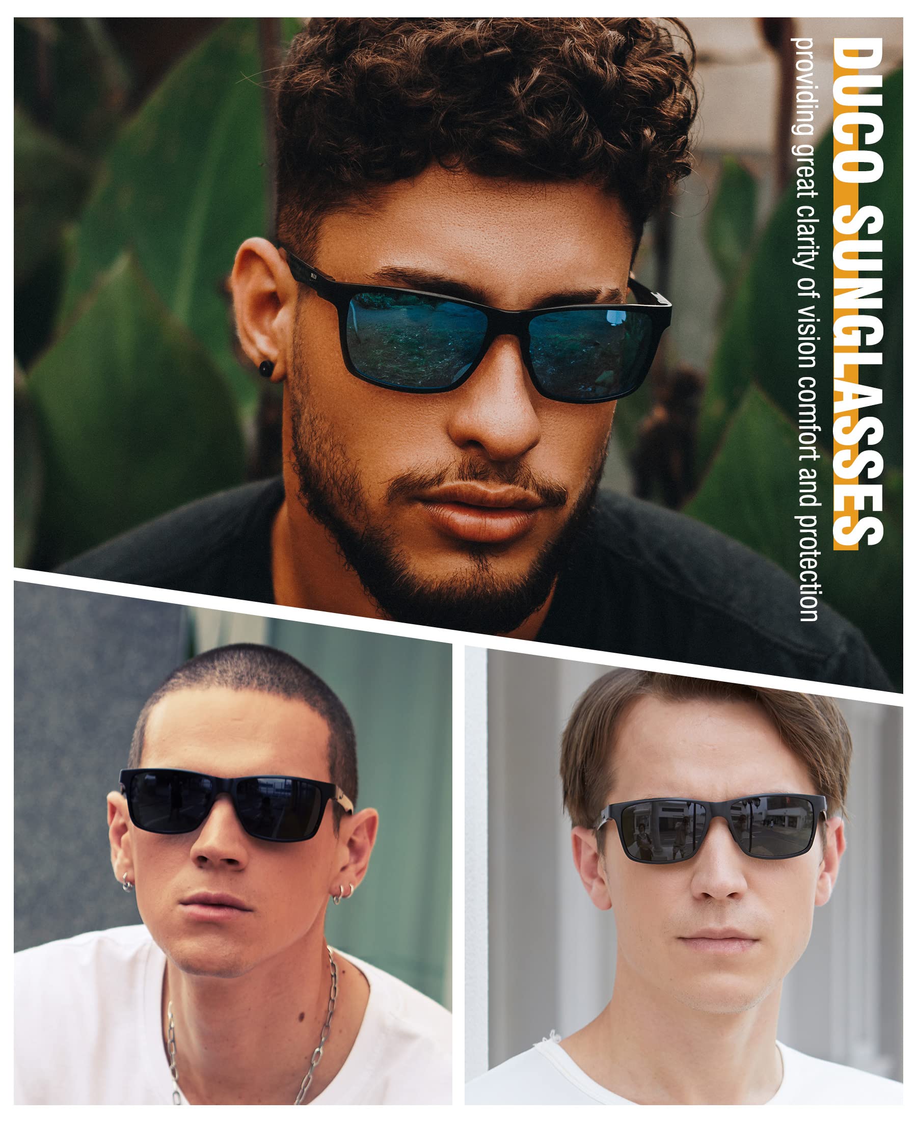 DUCO Mens Sunglasses Polarized Rectangle Sunglass for Men Lightweight Carbon Fiber UV400 Protection 8206