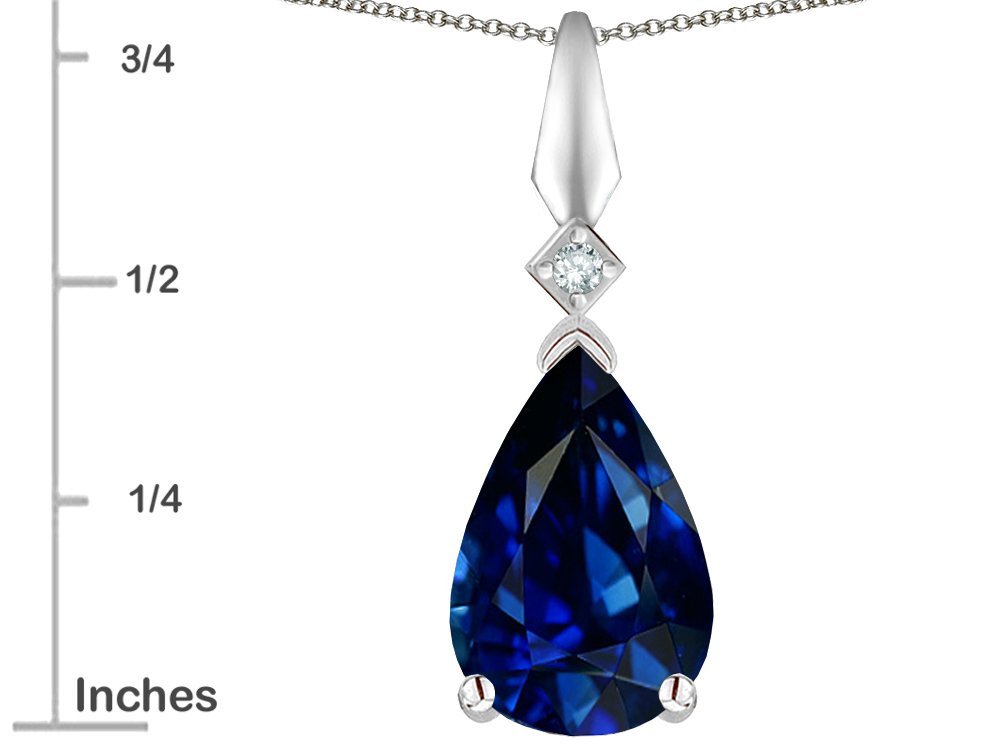 Star K Created Sapphire Drop Pear Shaped Pendant Necklace 14 kt White Gold