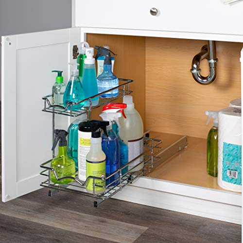 Richards Under Sink Pull-Out Sliding Shelf Organizer for Kitchen Heavy Duty with 5 Year Warranty, 11.5βW x 21βD x 14.5βH, Requires at Least 12.5β W Cabinet Opening-Chrome