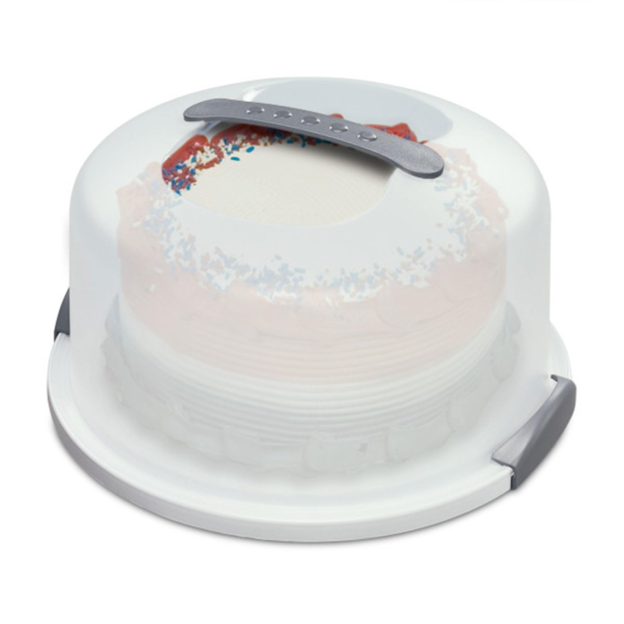 Sterilite Cake Server Plastic Food Storage Container with Lid, Latches and Handle, Dessert Carrier, Dishwasher Safe, Clear Lid and White Base, 12-Pack