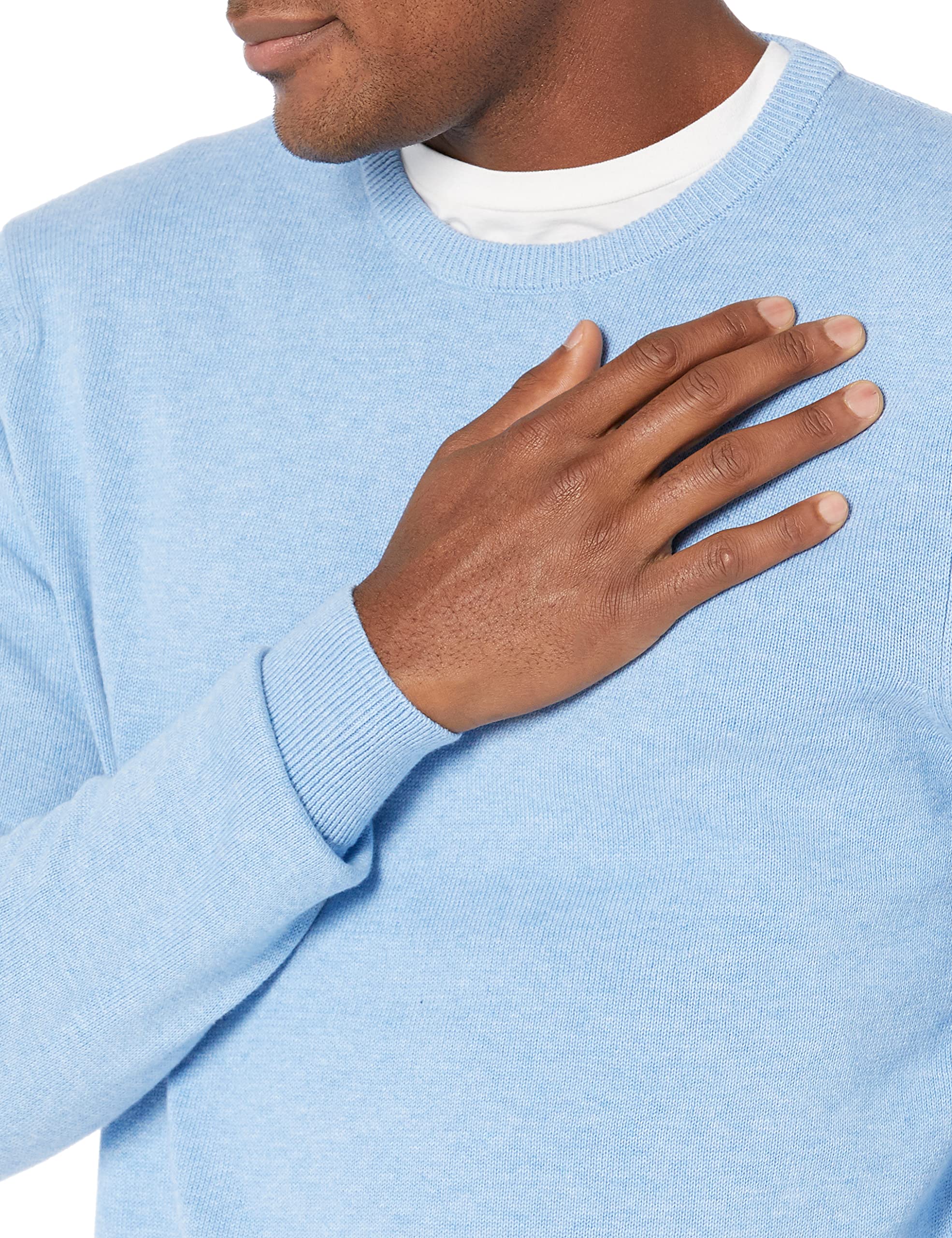 Amazon Essentials Men's Crewneck Sweater, 100% Cotton, Light Blue Heather, Large, Big & Tall Options Available