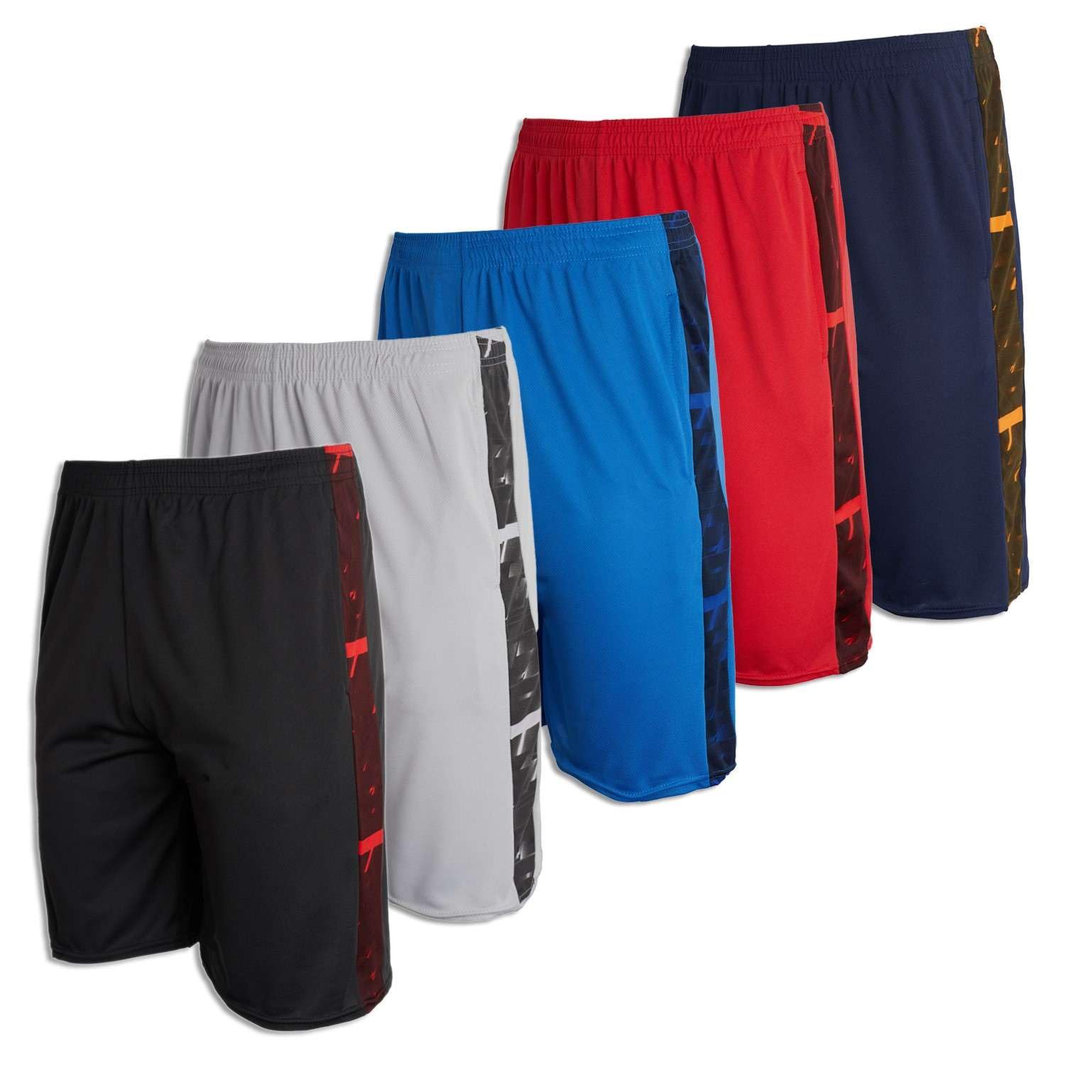 Real Essentials Mens Mesh Shorts Active Wear Athletic Short Men Basketball Pockets Workout Gym Soccer Running Summer Fitness Quick Dry Casual Clothes Sport Training Hiking, Set 4, XL, Pack of 5