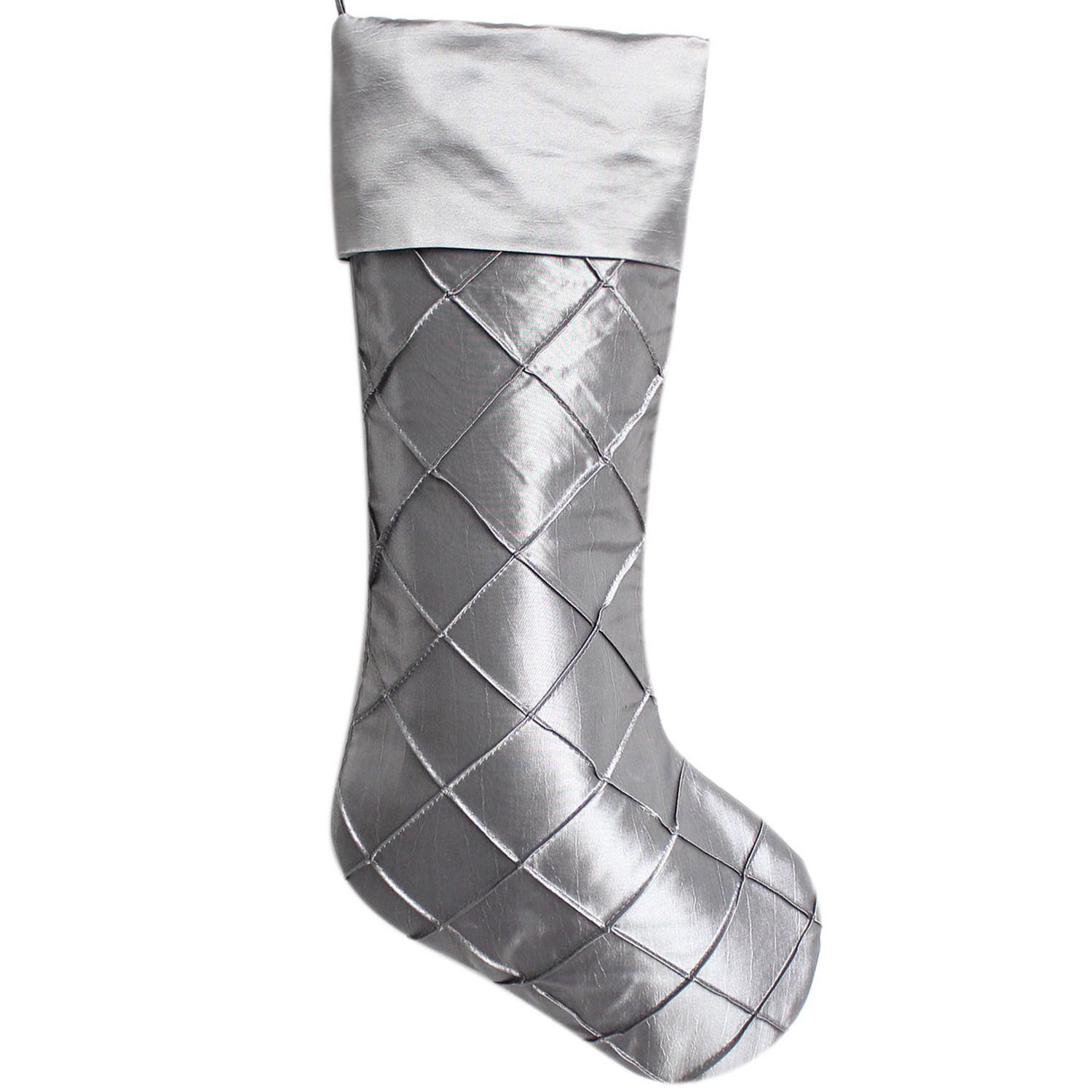 Gireshome Silvery Pure Hand Diamond Pintuck Faux Silk Cuff Fashionable Christmas Stocking Xmas Tree Decor Festival Party Ornament 10"x18"