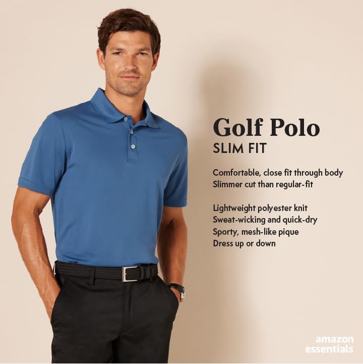 Amazon Essentials Men's Slim-Fit Quick-Dry Golf Polo Shirt - Discontinued Colors, Lime Green Stripe, Large
