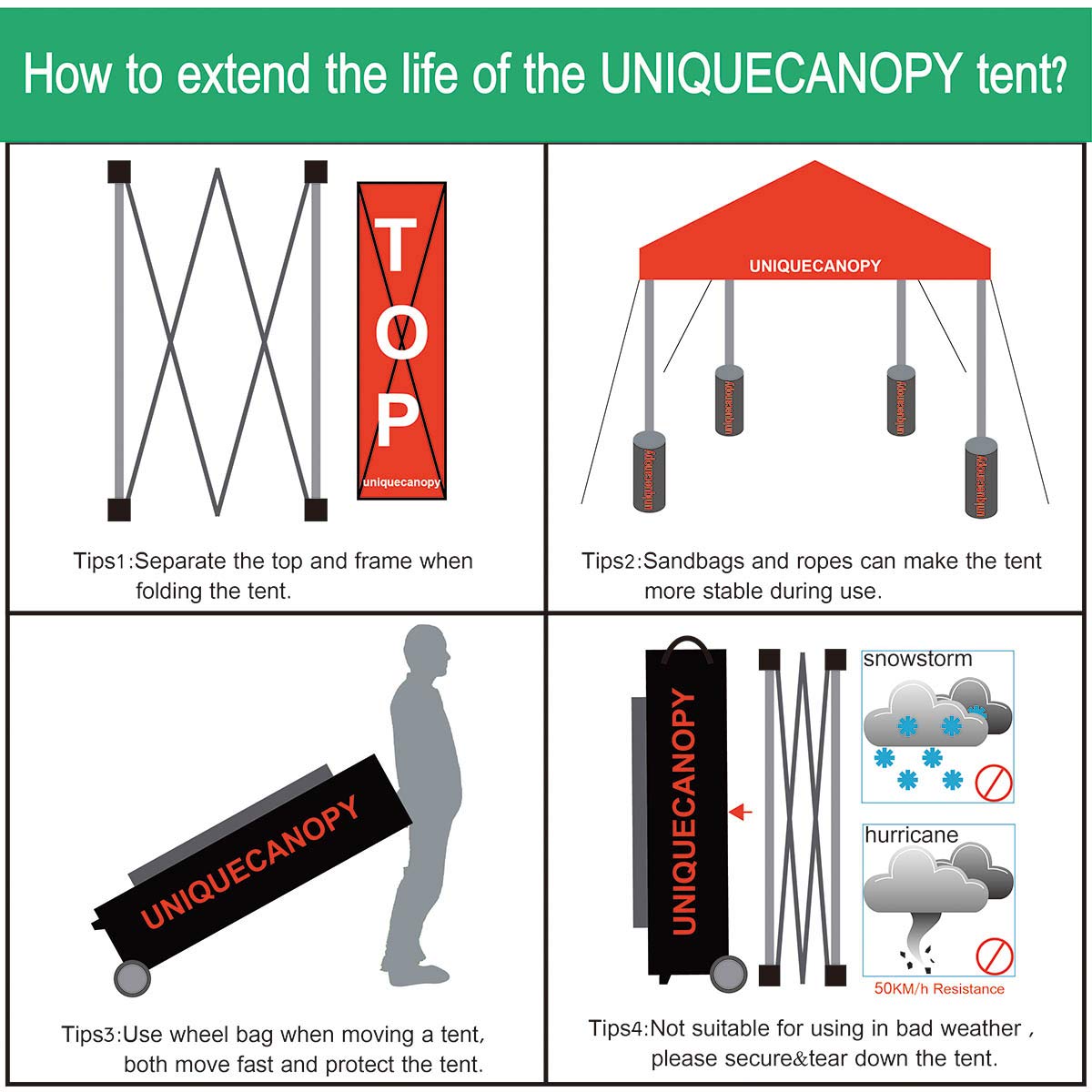 UNIQUECANOPY 10'x10' Pop Up Canopy Tent Commercial Instant Shelter with Heavy Duty Roller Bag, 4 Canopy Sand Bags, 10x10 FT Orange
