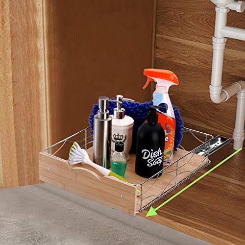 Coloch Pull Out Cabinet Organizer with Removable Hardboard, Heavy Duty Under Sink Slide Out Tray Shelf Storage Sliding Drawer Organizer for Pots, Jars, Kitchen, Pantry, Bathroom, 16.5x12.5x3.2 Inches