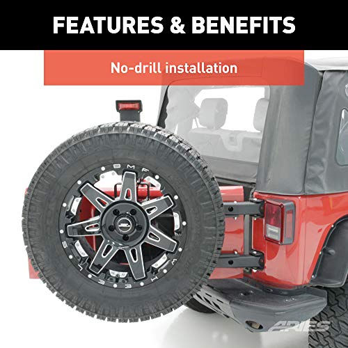 ARIES 2563000 Jeep Wrangler JK Heavy-Duty Adjustable Rear Door Spare Tire Carrier for Up to 37-Inch Wheels