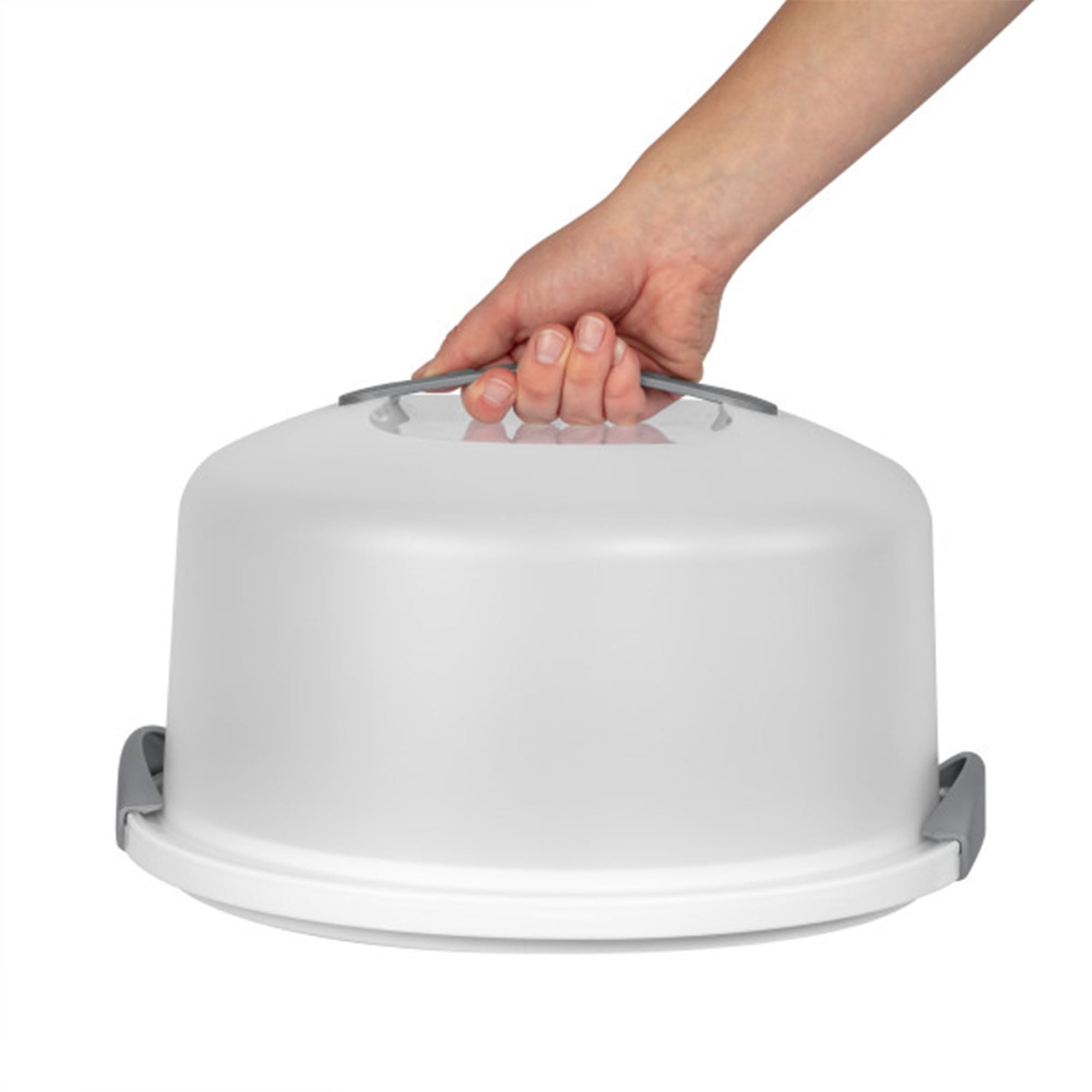 Sterilite Cake Server Plastic Food Storage Container with Lid, Latches and Handle, Dessert Carrier, Dishwasher Safe, Clear Lid and White Base, 12-Pack