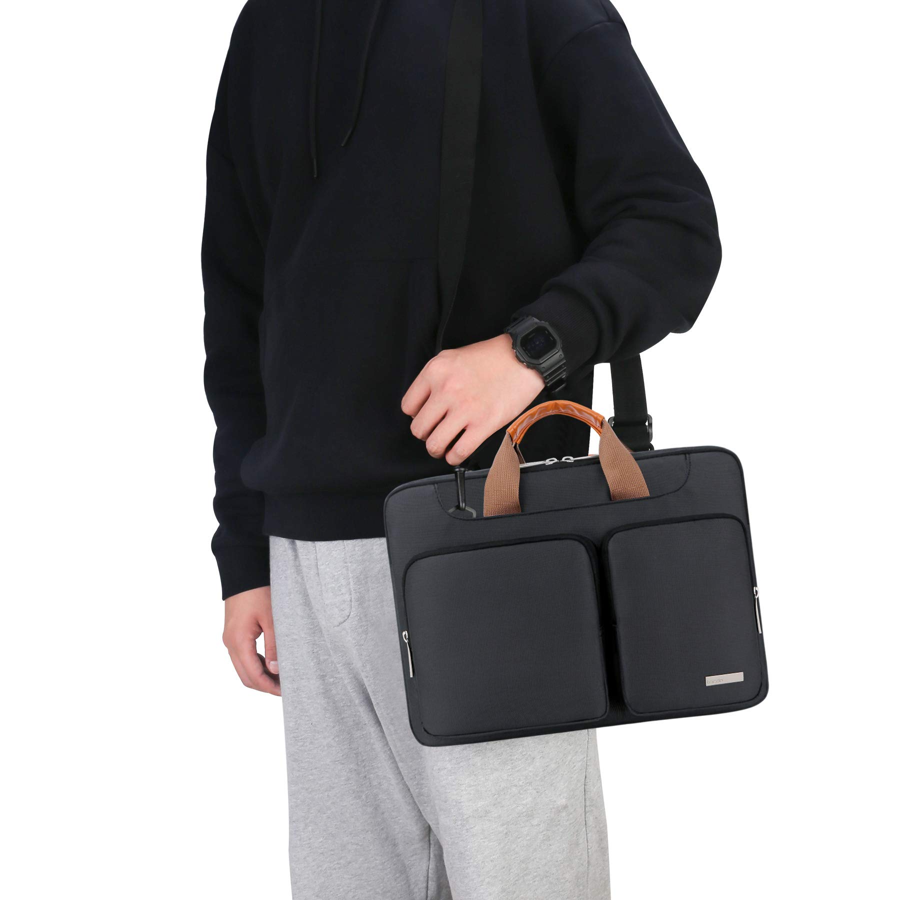 Lacdo 360° Protective Laptop Shoulder Bag, 14 inch Computer Bag for 14 inch New MacBook Pro M4/M3/M2/M1 Chips Pro Max A3112 A3401 A3185 A2918 A2992 A2779 A2442 2024-2021 Computer Messenger Bag, Black