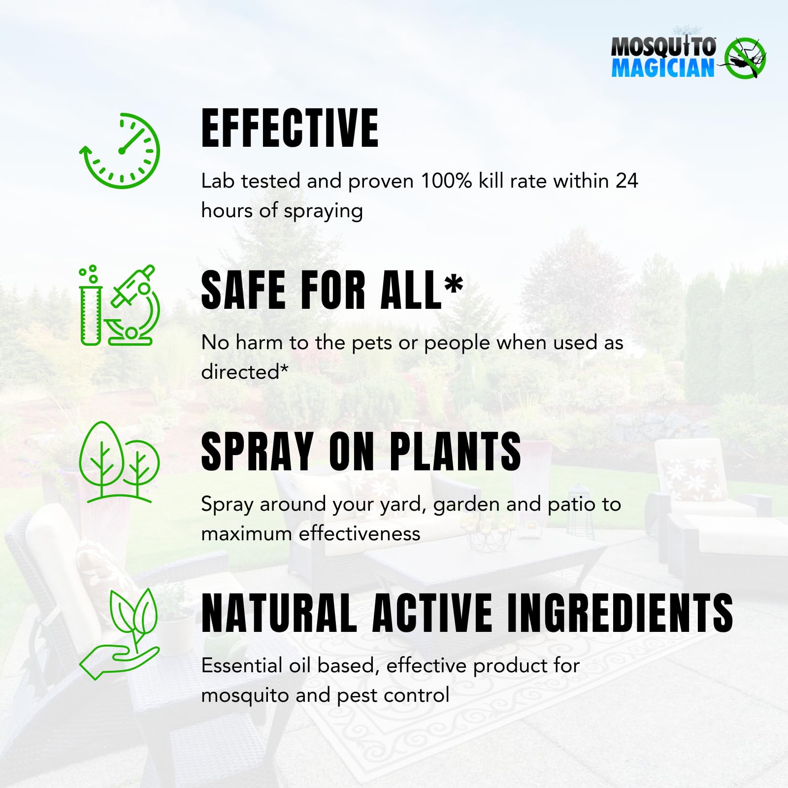 Mosquito Magician Liquid Concentrate, Kills Mosquitoes, Fleas & Fire Ants, Yard Spray Treatment, Safe for Pets, Use with Sprayers, Foggers & Misting Systems, Outdoor Mosquito Repellent - 32 Fl Oz