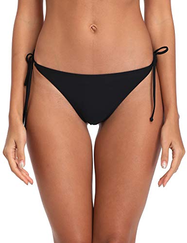 RELLECIGA Women's Black Tie-Side Thong Bikini Bottom Size Small
