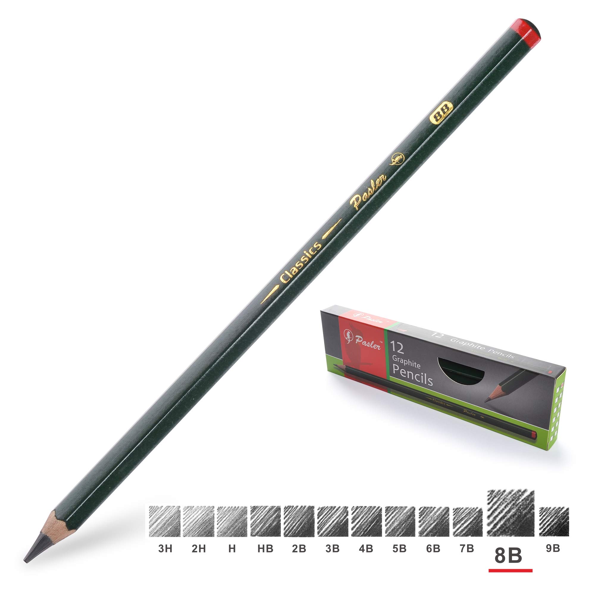 Pasler Professional Graphic Sketching Drawing Pencils 12 Count (8B)