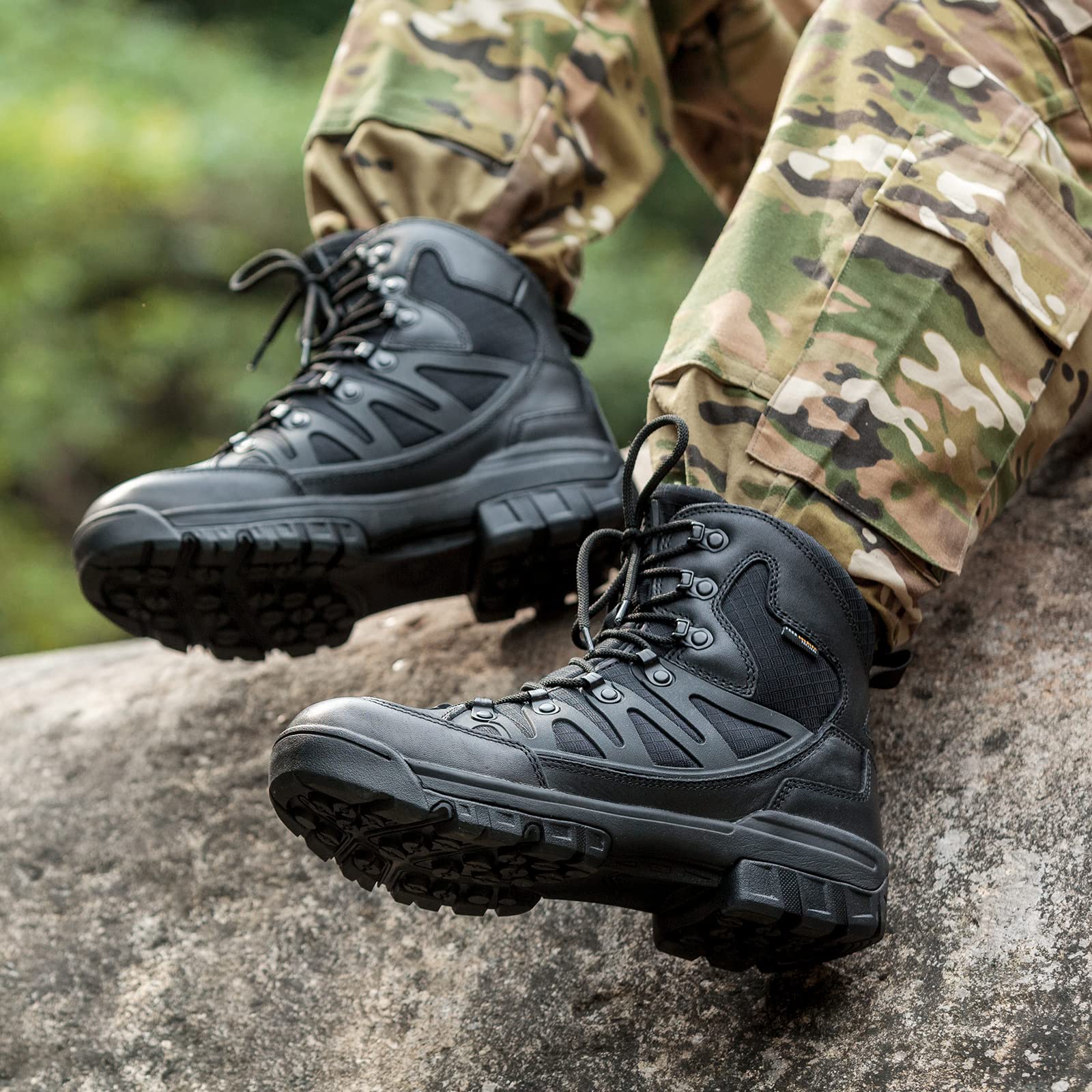 FREE SOLDIER Outdoor Men's Tactical Military Combat Ankle Boots Water Resistant Lightweight Mid Hiking Boots(Black7)