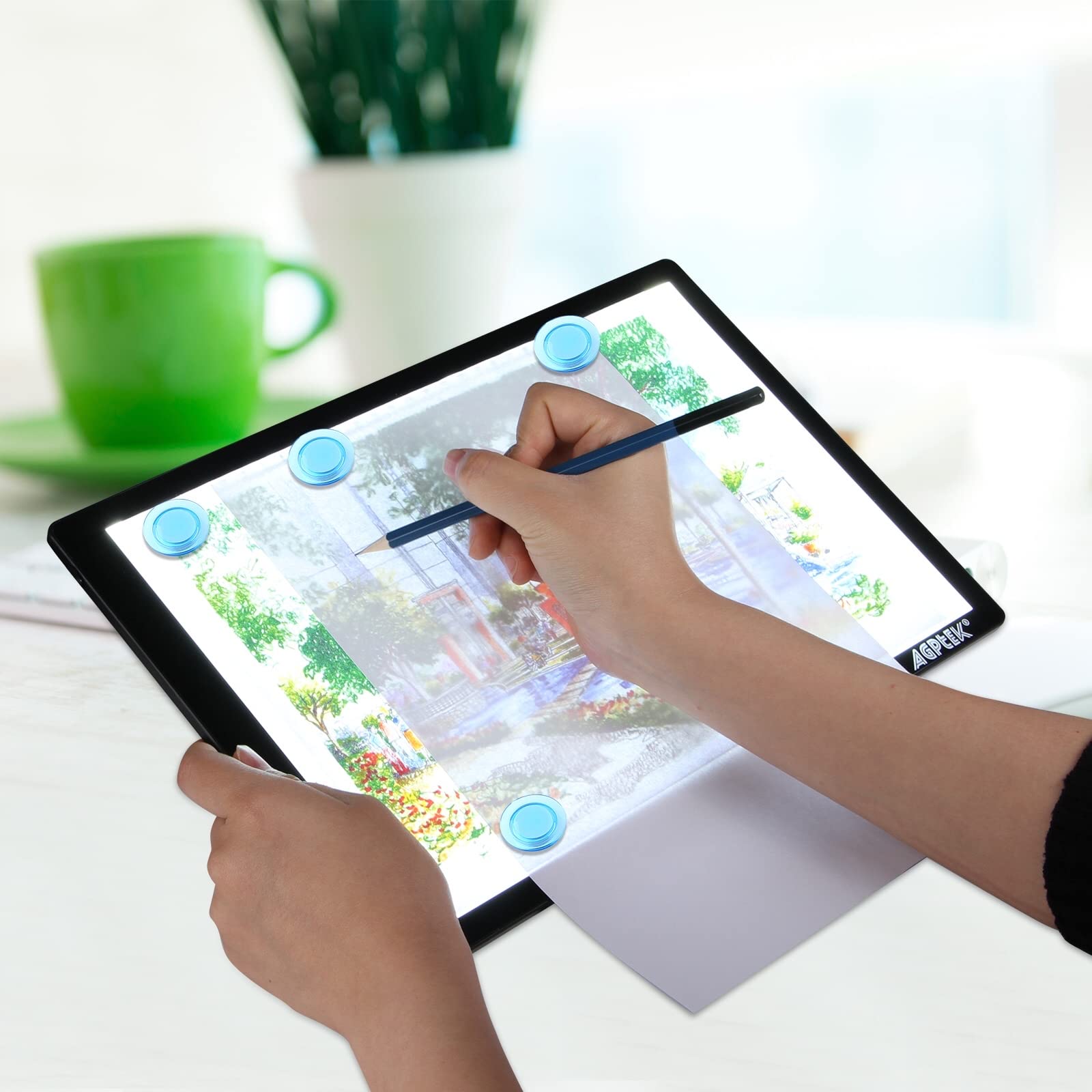 Magnetic A4 LED Artcraft Tracing Light Pad 4 Light Box Ultra-Thin Physical Buttons Control with Memory Function USB Powered Pad Animation,Sketching,Designing,Stencilling X-ray Viewing W/USB Adapter