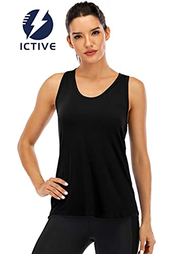 ICTIVE Workout Tank Tops for Women Sleeveless Yoga Tops for Women Mesh Racerback Backless Running Gym Shirts Black S